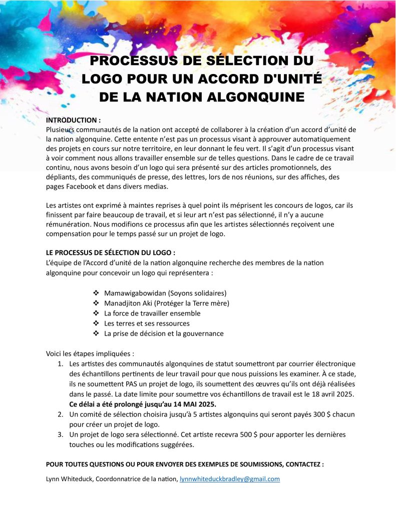 Processus de sélection du logo – Accord d’unité de la Nation algonquine ...
