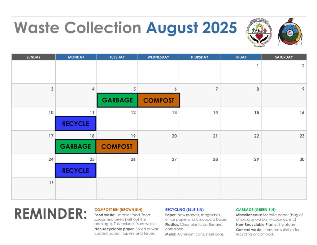 Waste Collection Schedules – August to October 2025 | News | Long Point First Nation
