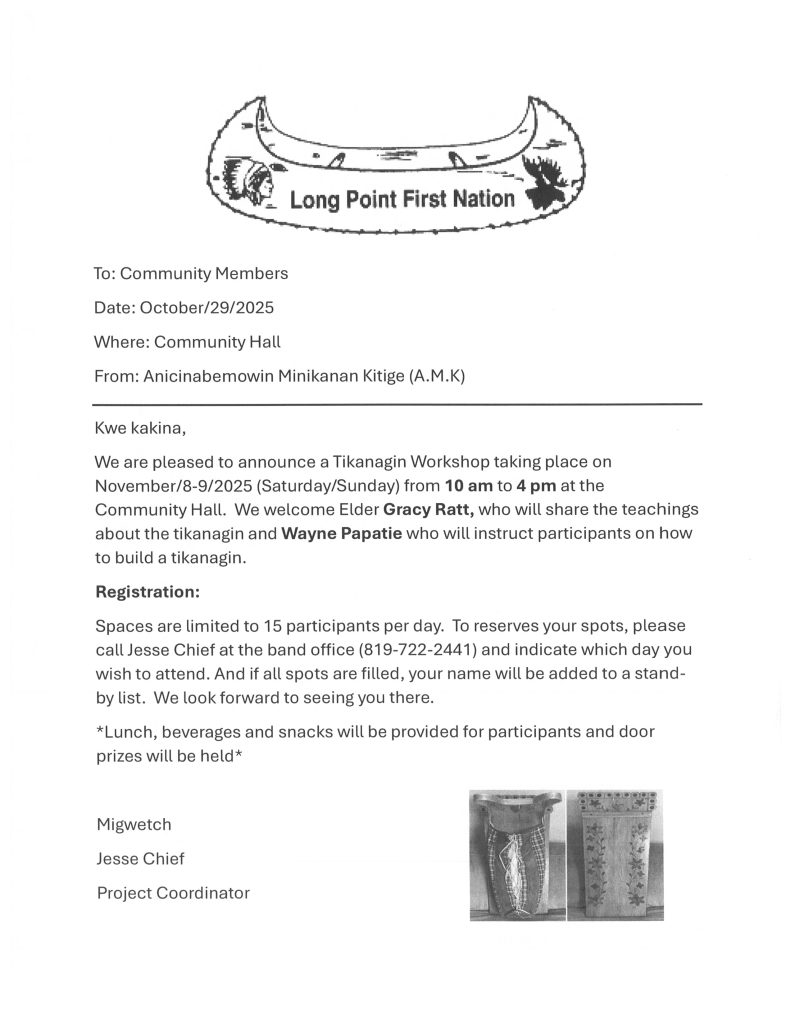 Atelier de Tikanagin – 8 et 9 novembre 2025 | News | Long Point First ...