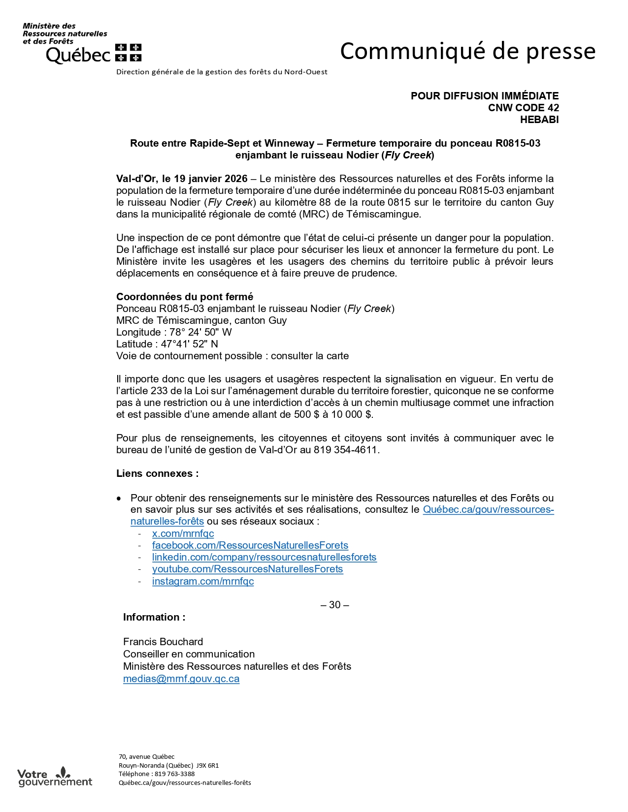 NOTICE: Temporary Closure of Fly Creek Bridge (R0815-03) – Route 0815 ...